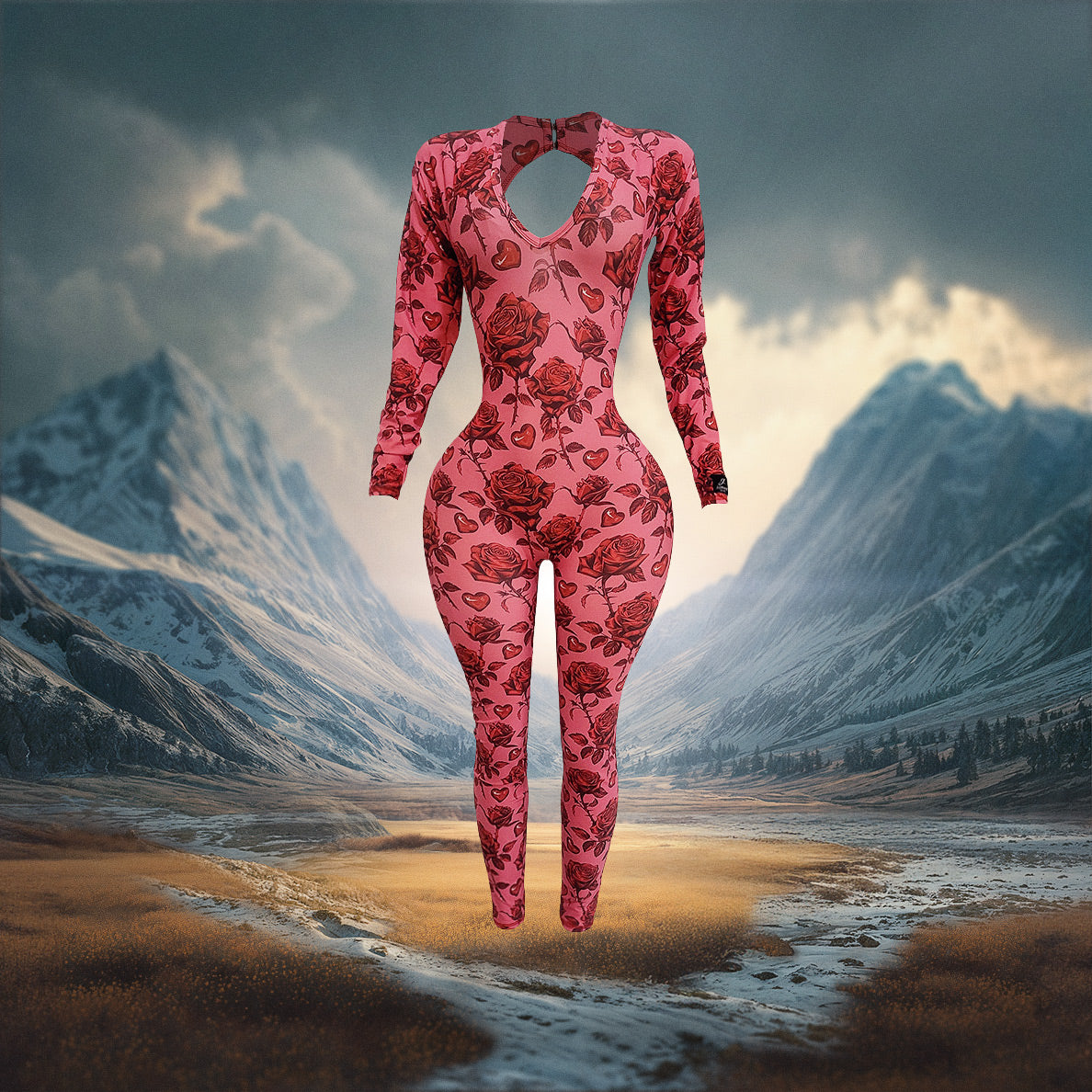 Jessy Rose Jumpsuit – Pink Rose Heart Print V-Neck | JLorraine ...