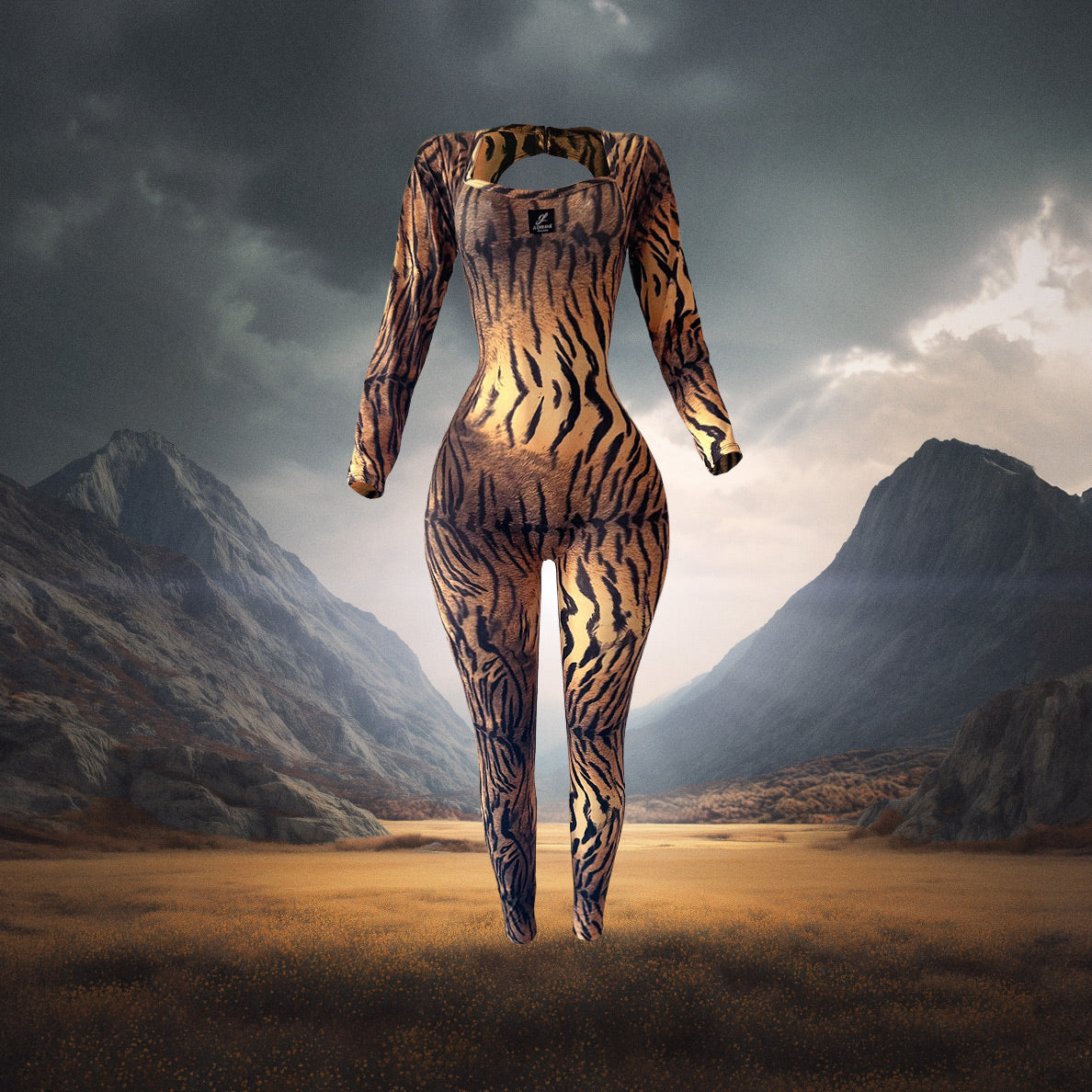 Tiger Print Jumpsuit - 4-Way Stretch Long Sleeve Bodycon | JLorraine ...